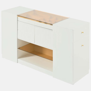 Ebern Designs Multi-Functional Island Vanity Dresser with Glass Tabletop, Display Shelf,6 ...